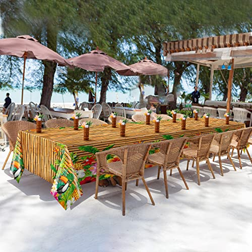 3 Pcs Tiki Tablecloth Tiki Decorations Luau Table Cover Hawaiian Party Plastic Table Cloth Disposable Tiki Totem Decor for Hawaii Beach Tropical Decoration Supplies Aloha,108 x 54 in(Modern Patterns)