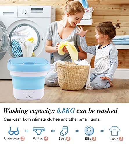 Portable Washing Machine, Mini Washer, Foldable Small Washer for Underwear, Socks, Baby Clothes, Towels, Delicate Items (Blue)