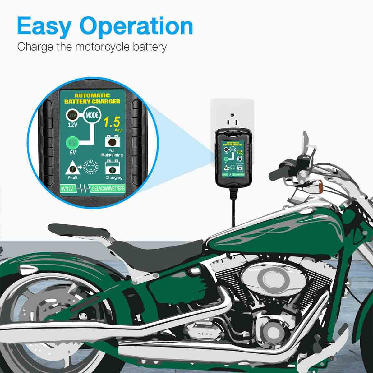 12V/6V 1.5 Amp Battery Charger for Harley Davidson Motorcycles Maintainer