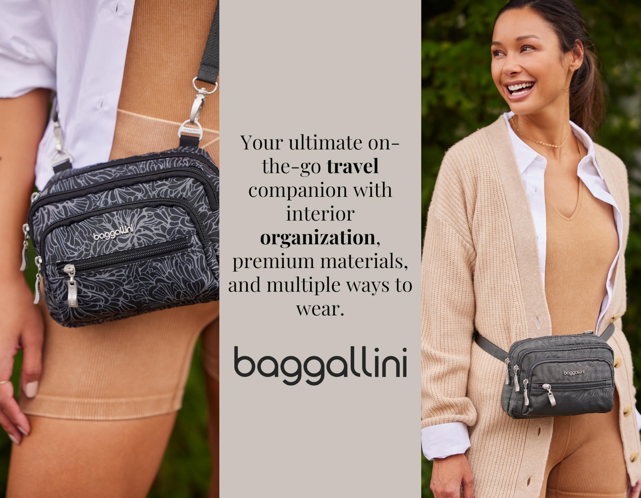 Baggallini womens Triple Zip Bagg cross body handbags, Midnight Blossom, One Size US