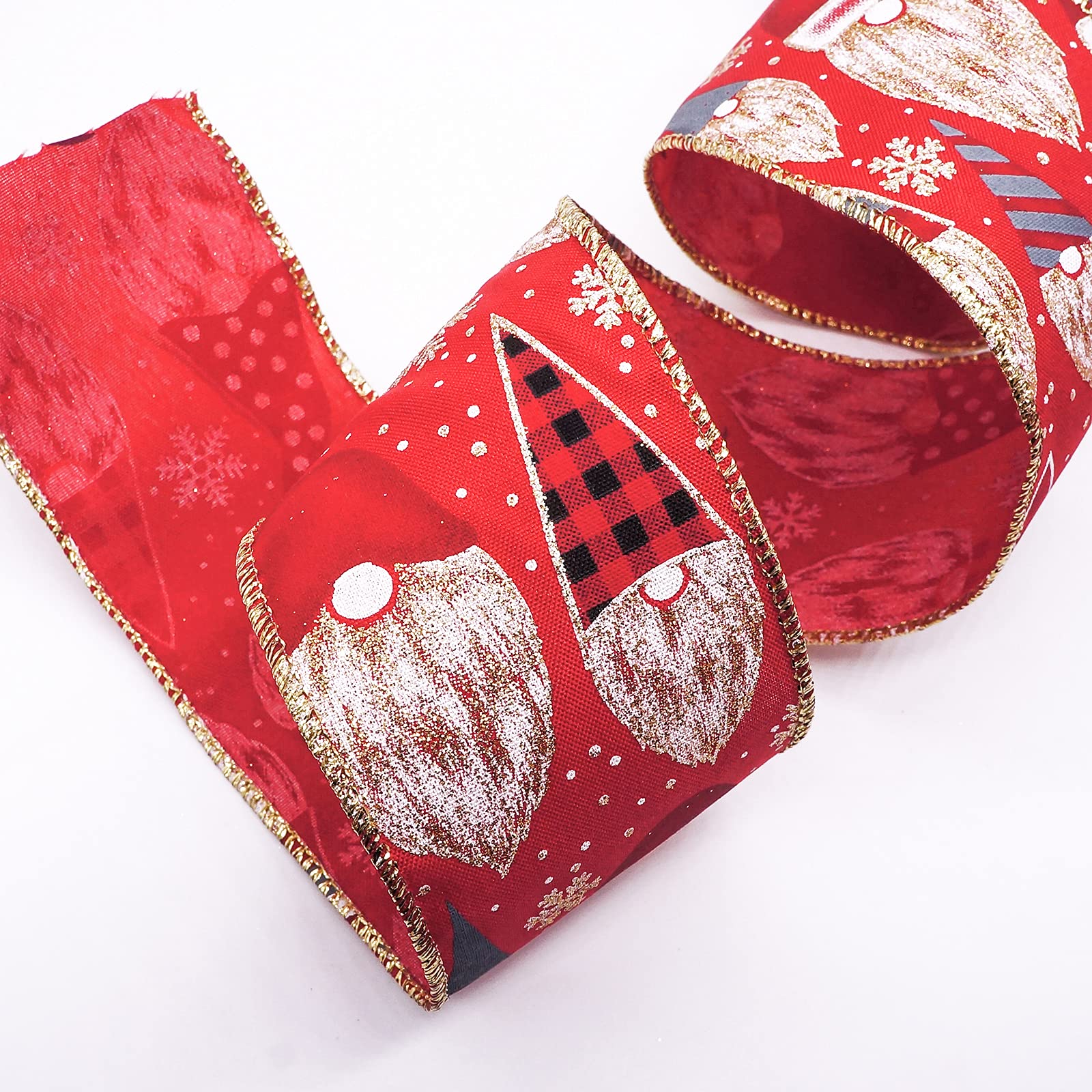 CT CRAFT LLC Red Satin with Elf Christmas Wired Ribbon 2.5 Inch x 25 Yards for Christmas Home Decor Tree Topper Bow Gift Wrapping DIY Crafts Wreath Garland