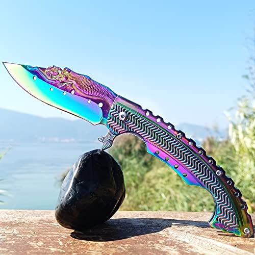 Vividstill Pocket Knife for Men, Cool Rainbow Folding Knife With 3D Mermaid, Great Gift Edc Knife For Men Outdoor Survival Camping Hiking(rainbow)