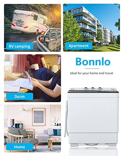 Bonnlo 26lbs Portable Washing Machine, Compact Mini Washer, Twin Tub Washer and Dryer Combo; 18LBS Washer & 8LBS Spin Dryer for Apartment, Dorms, RVs, Camping and More (Grey)
