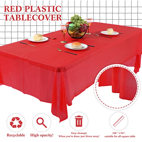 24 Pcs Red Disposable Plastic Tablecloth 54 x 108 Inch Christmas Party Supplies Rectangle Waterproof Table Covers for Indoor Outdoor Events Weddings Birthday Parties