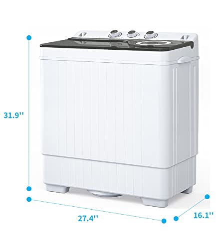Bonnlo 26lbs Portable Washing Machine, Compact Mini Washer, Twin Tub Washer and Dryer Combo; 18LBS Washer & 8LBS Spin Dryer for Apartment, Dorms, RVs, Camping and More (Grey)