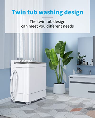 Bonnlo 26lbs Portable Washing Machine, Compact Mini Washer, Twin Tub Washer and Dryer Combo; 18LBS Washer & 8LBS Spin Dryer for Apartment, Dorms, RVs, Camping and More (Grey)