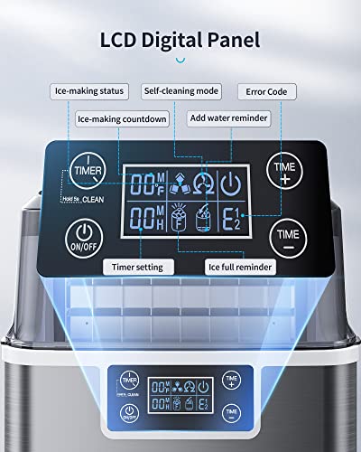 ecozy Portable Ice Makers Countertop, 44lbs Per Day, 24 Cubes Ready in 13 Mins, 2 Ways to Add Water, Self-Cleaning Ice Maker with Ice Bags/Ice Scoop/Ice Basket for Home Office Bar Party, Silver
