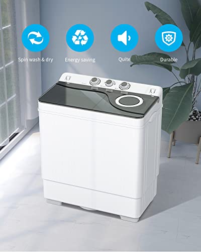 Bonnlo 26lbs Portable Washing Machine, Compact Mini Washer, Twin Tub Washer and Dryer Combo; 18LBS Washer & 8LBS Spin Dryer for Apartment, Dorms, RVs, Camping and More (Grey)