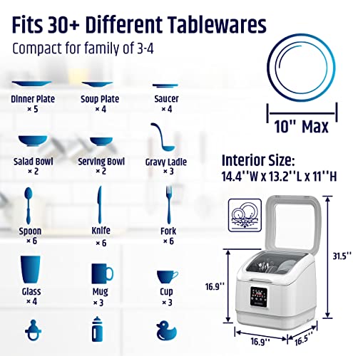 Razorri Countertop Automatic Dishwasher DOE with Inlet Hose, 7 Washing Modes, Air Dry, Anti-Leak Design, Fruit & Vegetable Cleaning, Baby Product Sterilization, Compact for Apartment, Dorm Room, RV
