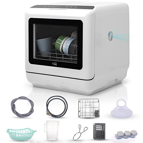 Washine Countertop Dishwasher Machine - Efficient Personal Dishwasher - RV Dishwasher with 5 Speedy Wash Cycles & Air Drying - Apartment Dishwasher with Dual Tank/Faucet Mode