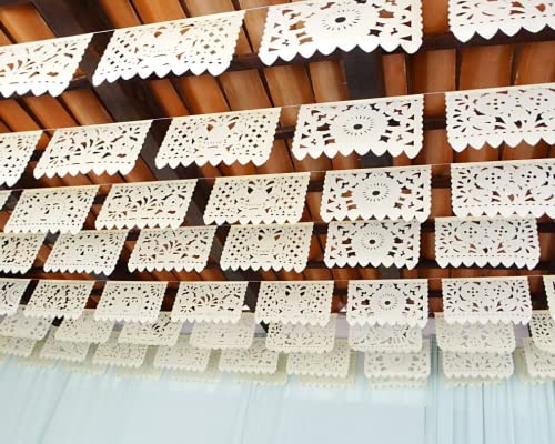 Cream Papel Picado Banners, Mexican tissue papel picado, Neutral weddings/fiesta party decorations, Off white Mexican cut out garland made from tissue paper, Pre-assembled on string for easy hanging ws001