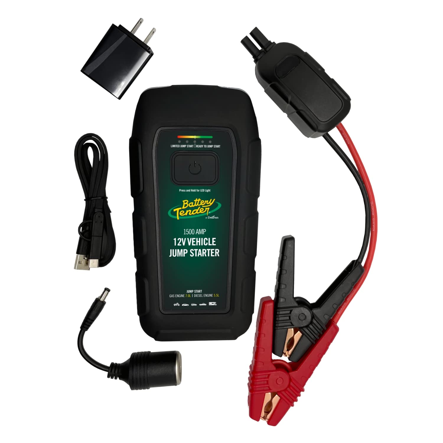 Battery Tender 1500 AMP Lithium Jump Starter - 12000mAh Portable Power Station - LED Flashlight Emergency Strobe - 3 Fast USB Charging Ports - 030-2020-WH