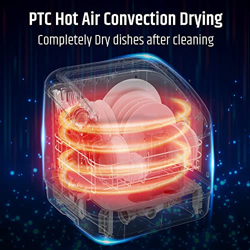 Razorri Countertop Automatic Dishwasher DOE with Inlet Hose, 7 Washing Modes, Air Dry, Anti-Leak Design, Fruit & Vegetable Cleaning, Baby Product Sterilization, Compact for Apartment, Dorm Room, RV