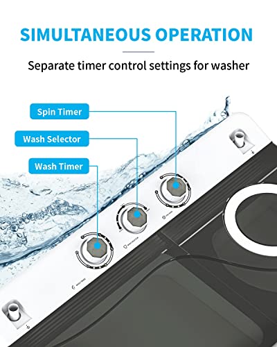 Bonnlo 26lbs Portable Washing Machine, Compact Mini Washer, Twin Tub Washer and Dryer Combo; 18LBS Washer & 8LBS Spin Dryer for Apartment, Dorms, RVs, Camping and More (Grey)