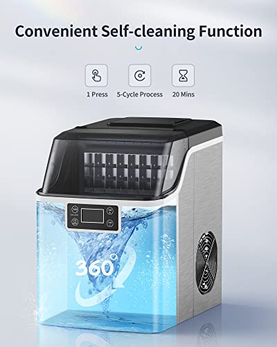 ecozy Portable Ice Makers Countertop, 44lbs Per Day, 24 Cubes Ready in 13 Mins, 2 Ways to Add Water, Self-Cleaning Ice Maker with Ice Bags/Ice Scoop/Ice Basket for Home Office Bar Party, Silver