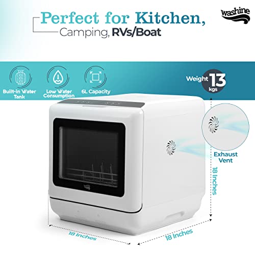 Washine Countertop Dishwasher Machine - Efficient Personal Dishwasher - RV Dishwasher with 5 Speedy Wash Cycles & Air Drying - Apartment Dishwasher with Dual Tank/Faucet Mode