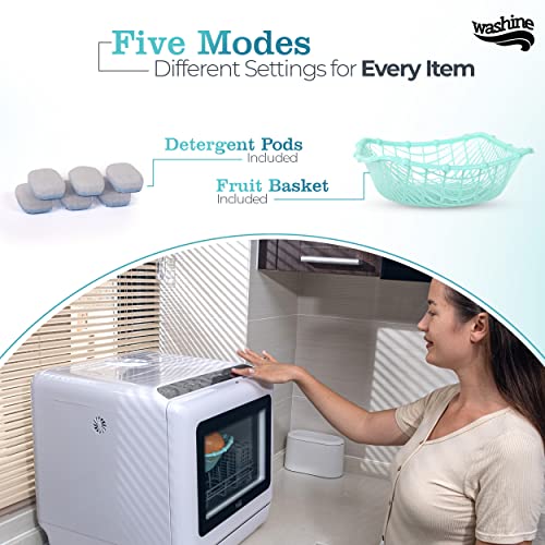 Washine Countertop Dishwasher Machine - Efficient Personal Dishwasher - RV Dishwasher with 5 Speedy Wash Cycles & Air Drying - Apartment Dishwasher with Dual Tank/Faucet Mode