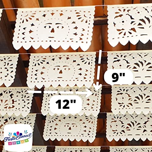 Cream Papel Picado Banners, Mexican tissue papel picado, Neutral weddings/fiesta party decorations, Off white Mexican cut out garland made from tissue paper, Pre-assembled on string for easy hanging ws001