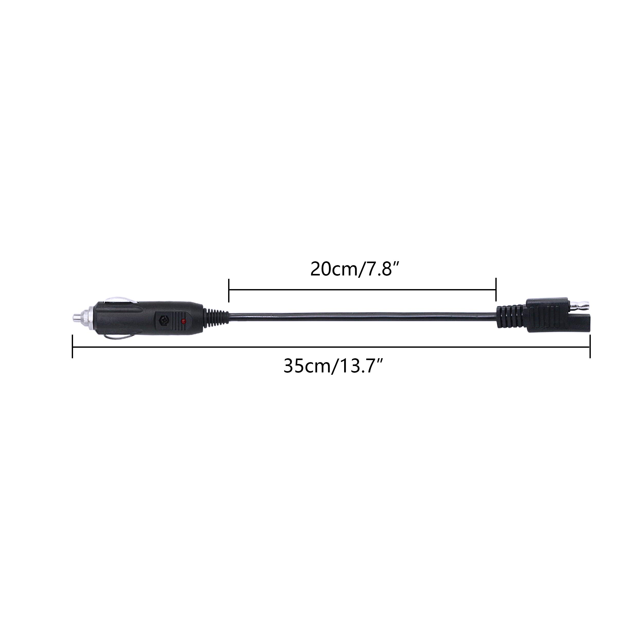 SinLoon Cigarette Lighter SAE Battery Charger Cable, 12V 5A Cigarette Lighter Plug to SAE Quick Release Adapter Extension Charging Cable with Fuse and LED Light(35cm)