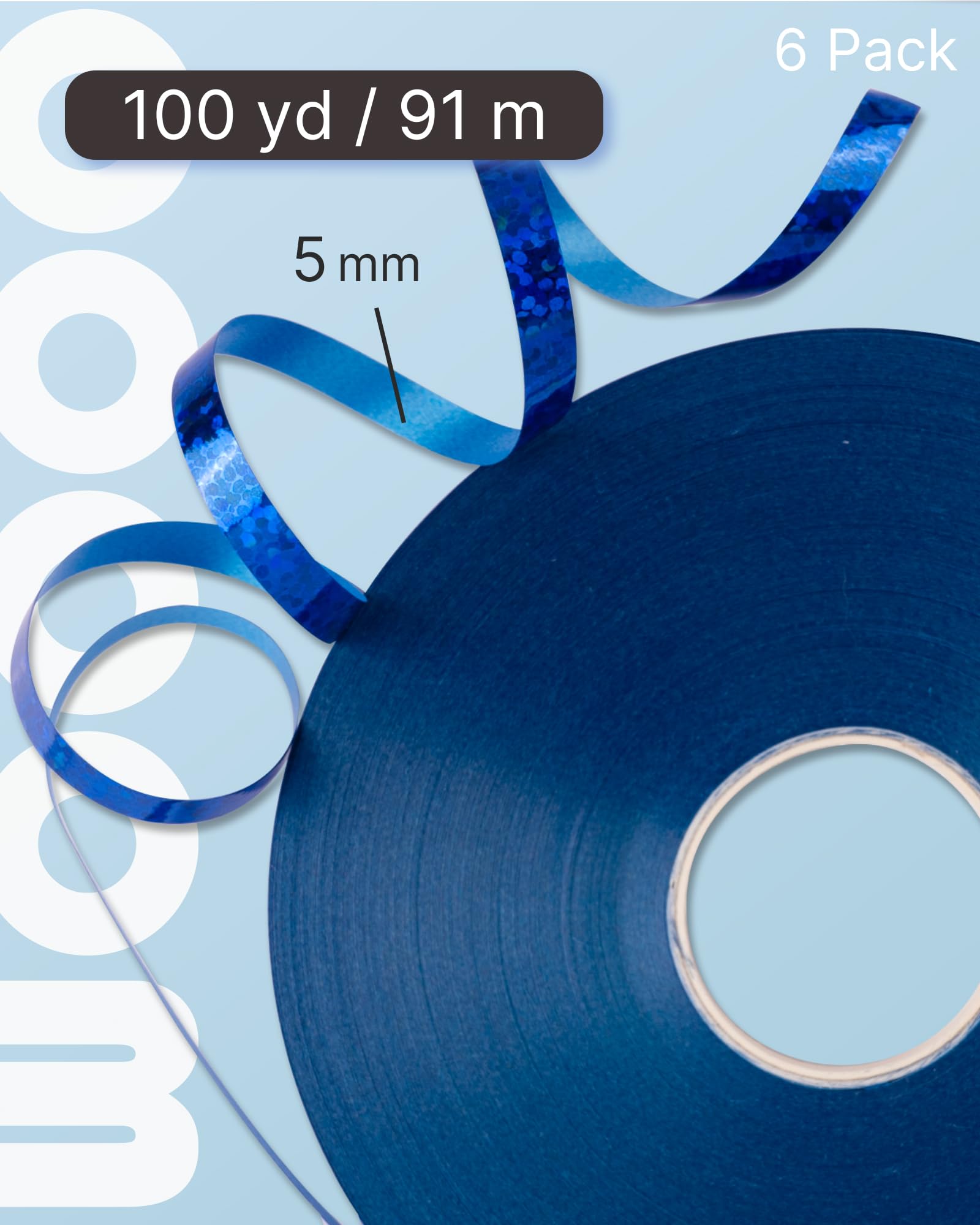 PartyWoo Blue Ribbon, 600 Yards Iridescent Crimped Curling Ribbon for Balloons, Wedding, Florist Flower (6 Rolls, 100 Yards/Roll)