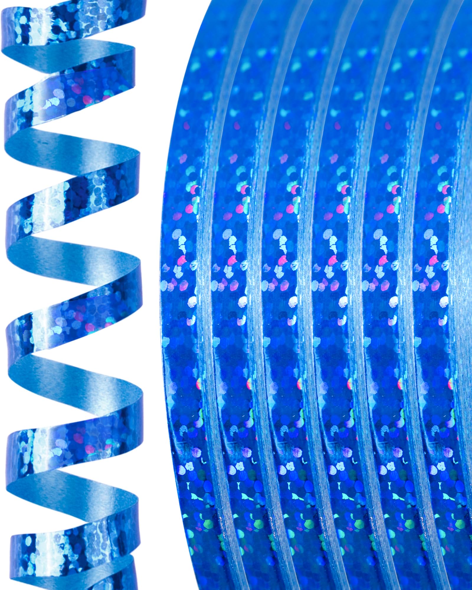 PartyWoo Blue Ribbon, 600 Yards Iridescent Crimped Curling Ribbon for Balloons, Wedding, Florist Flower (6 Rolls, 100 Yards/Roll)