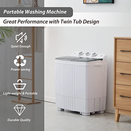 Portable Washing machine 20Lbs Capacity Mini Washer and Dryer Combo Compact Twin Tub Washing Machine Laundry Washer(12Lbs) & Spinner(8Lbs) with Built-in Gravity Drain,Low Noise for Apartment,Dorms,RV Camping, BLACK