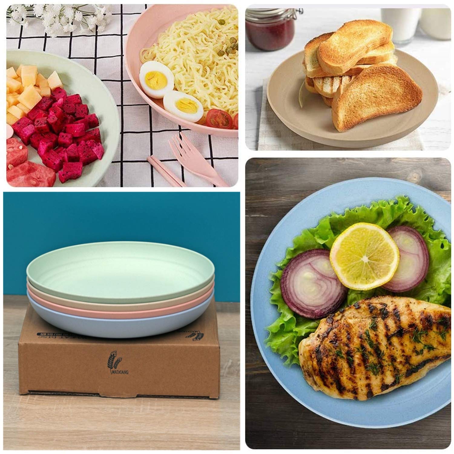 CAMBUY Wheat Straw Plates Lightweight Unbreakable Dinner Dishes Plates Set Dishwasher & Microwave Safe (Large 8 Pack 8')