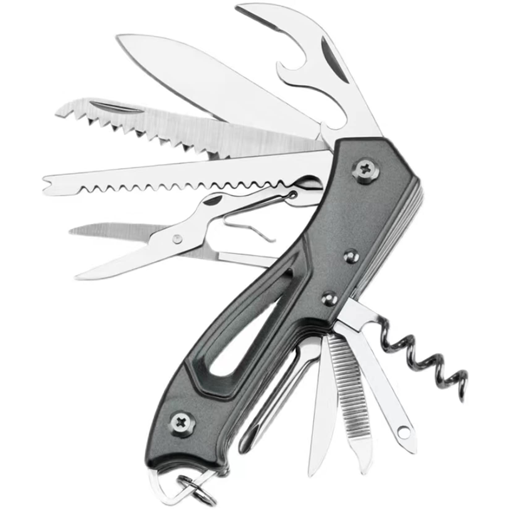 Multitool Key Ring Pocket Knife - 14 in 1 Multitools with Spring-Action Scissors Bottle, Can Opener, Corkscrew,Saw, Screwdriver,Camping Multi Tool Gifts for Men