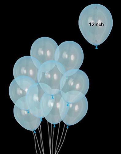 AnnoDeel 100pcs Crystal Pastel Clear Balloon, 12 inch Thick Transparent Party Latex Balloon for Wedding Birthday Baby Shower Party Decoration (Blue)