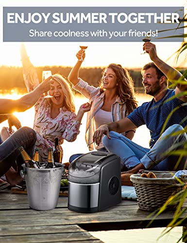 Countertop Ice Maker, FREE VILLAGE Ice Maker Machine for Countertop 9 Ice Ready in 6 Mins, 26Lbs/24H, Self-Cleaning Function, Portable Ice Maker with Ice Scoop & Basket for Home/Party/Camping (Black)