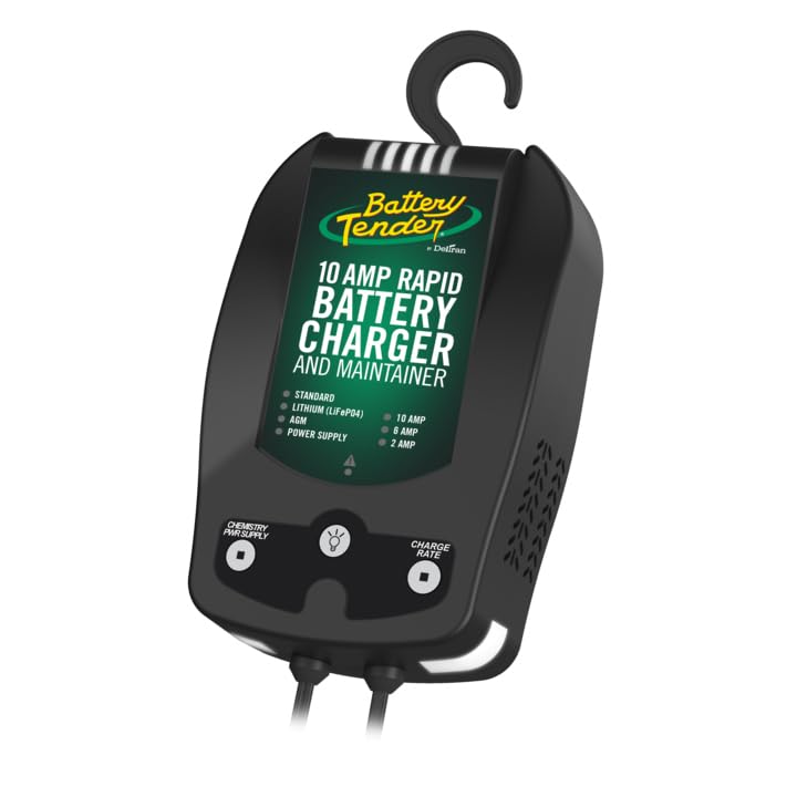 Battery Tender 10 AMP 12V Battery Charger and Maintainer - Automotive Switchable 10 AMP / 6 AMP / 2 AMP - Selectable Chemistry Standard Lithium AGM - Cars SUVs Trucks β 022-0229-DL-WH