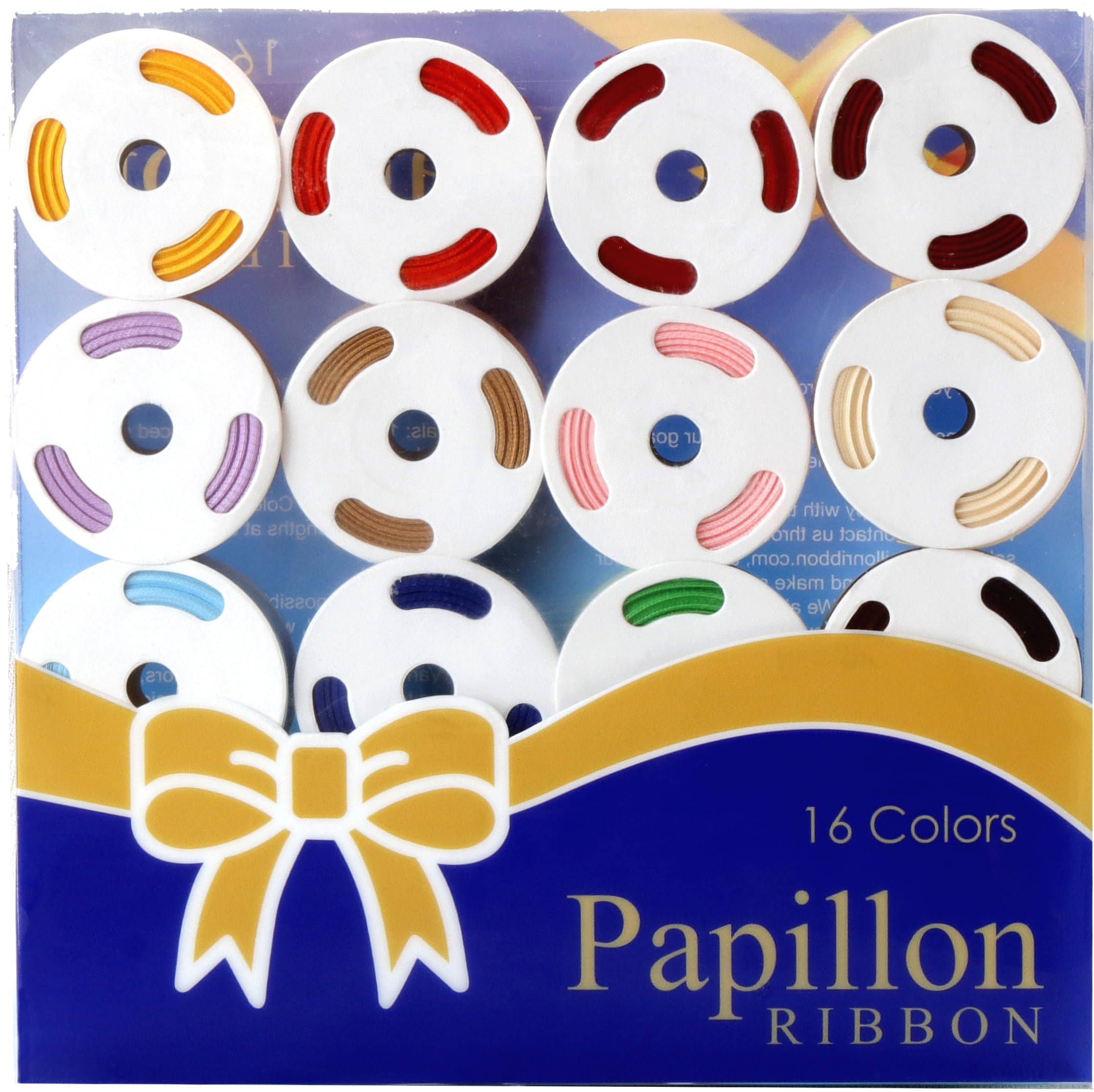 PAPILLON 16 Pack 5/8โx5 Yards - Rainbow Ribbon Single Face Satin for Gift Wrapping, Birthday, Party, Decorations, Crafts, Sewing, Bow Making โ Total 80 Yards