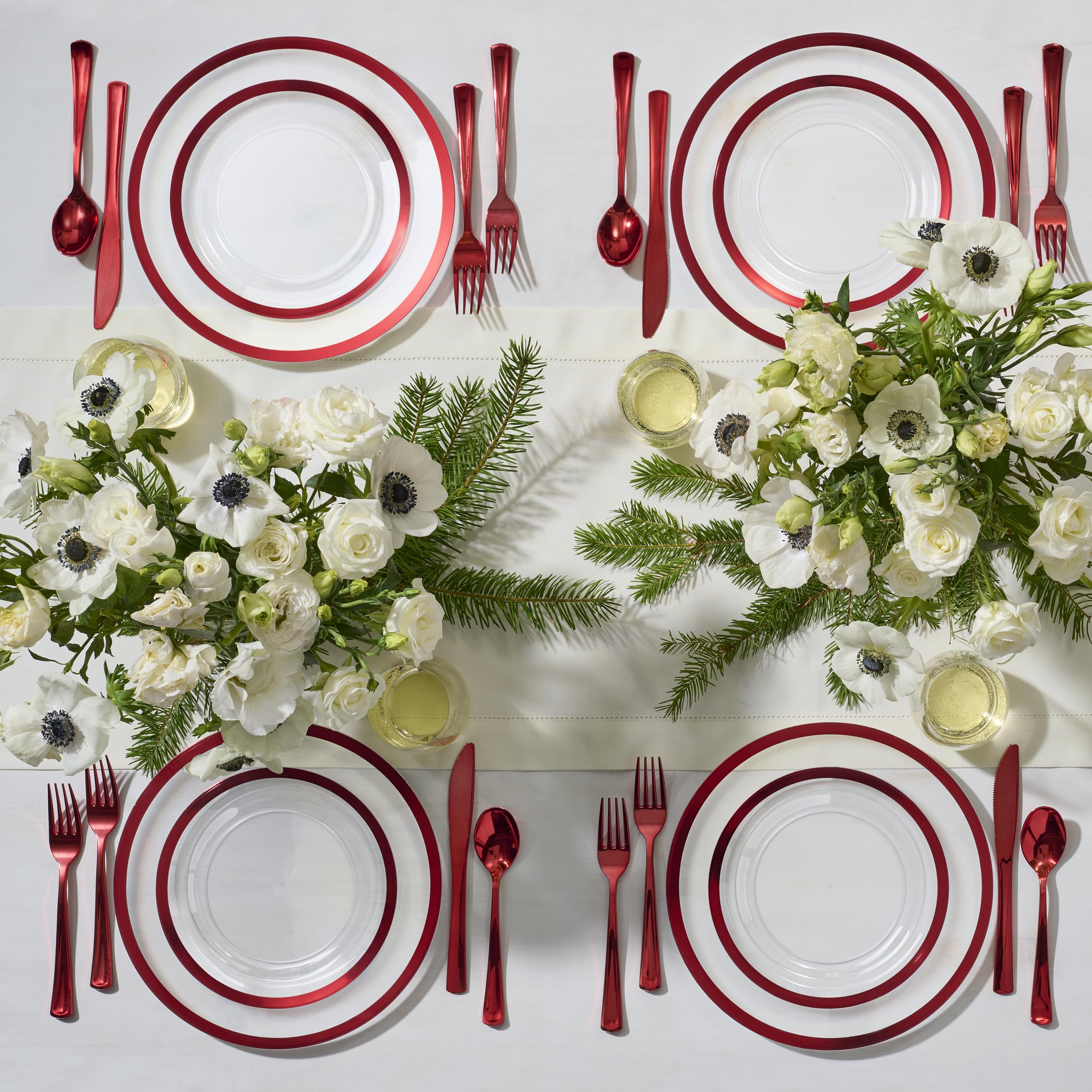 By Madee HEAVYWEIGHT 100 Pc Clear and Red Party Plates | Includes 50 Dinner & 50 Dessert Plates (50 Guests)