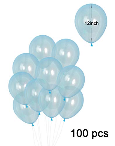 AnnoDeel 100pcs Crystal Pastel Clear Balloon, 12 inch Thick Transparent Party Latex Balloon for Wedding Birthday Baby Shower Party Decoration (Blue)