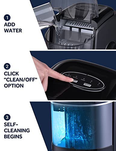 Countertop Ice Maker, FREE VILLAGE Ice Maker Machine for Countertop 9 Ice Ready in 6 Mins, 26Lbs/24H, Self-Cleaning Function, Portable Ice Maker with Ice Scoop & Basket for Home/Party/Camping (Black)