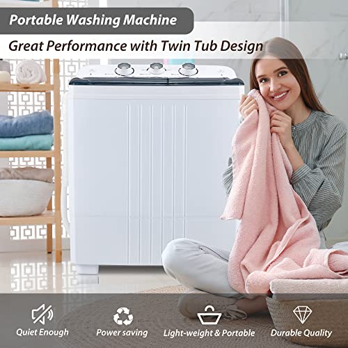 Portable Washing machine 20Lbs Capacity Mini Washer and Dryer Combo Compact Twin Tub Washing Machine Laundry Washer(12Lbs) & Spinner(8Lbs) with Built-in Gravity Drain,Low Noise for Apartment,Dorms,RV Camping, BLACK