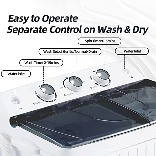 Portable Washing machine 20Lbs Capacity Mini Washer and Dryer Combo Compact Twin Tub Washing Machine Laundry Washer(12Lbs) & Spinner(8Lbs) with Built-in Gravity Drain,Low Noise for Apartment,Dorms,RV Camping, BLACK