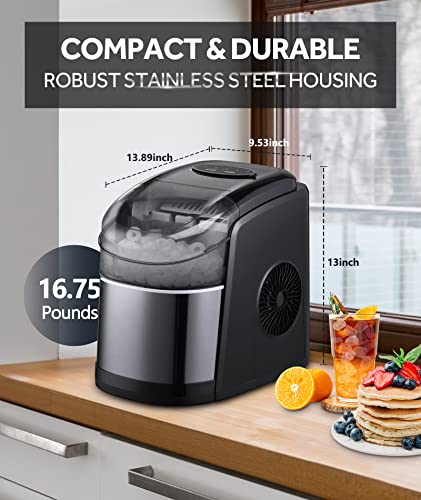 Countertop Ice Maker, FREE VILLAGE Ice Maker Machine for Countertop 9 Ice Ready in 6 Mins, 26Lbs/24H, Self-Cleaning Function, Portable Ice Maker with Ice Scoop & Basket for Home/Party/Camping (Black)
