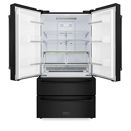 Z Line Kitchen and Bath ZLINE 36 in. 22.5 cu. ft Freestanding French Door Refrigerator with Ice Maker in Fingerprint Resistant Black Stainless Steel (RFM-36-BS)