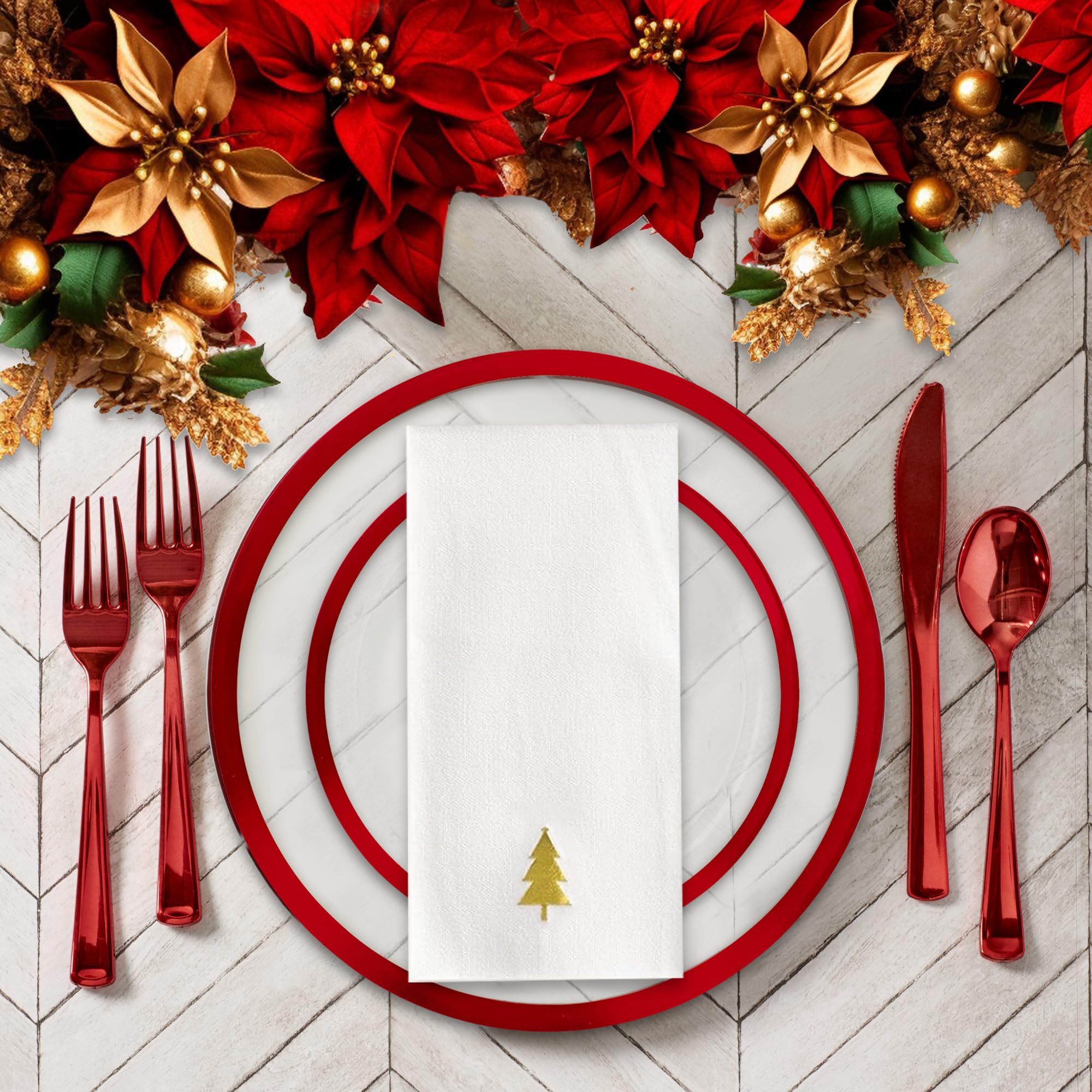 By Madee HEAVYWEIGHT 100 Pc Clear and Red Party Plates | Includes 50 Dinner & 50 Dessert Plates (50 Guests)