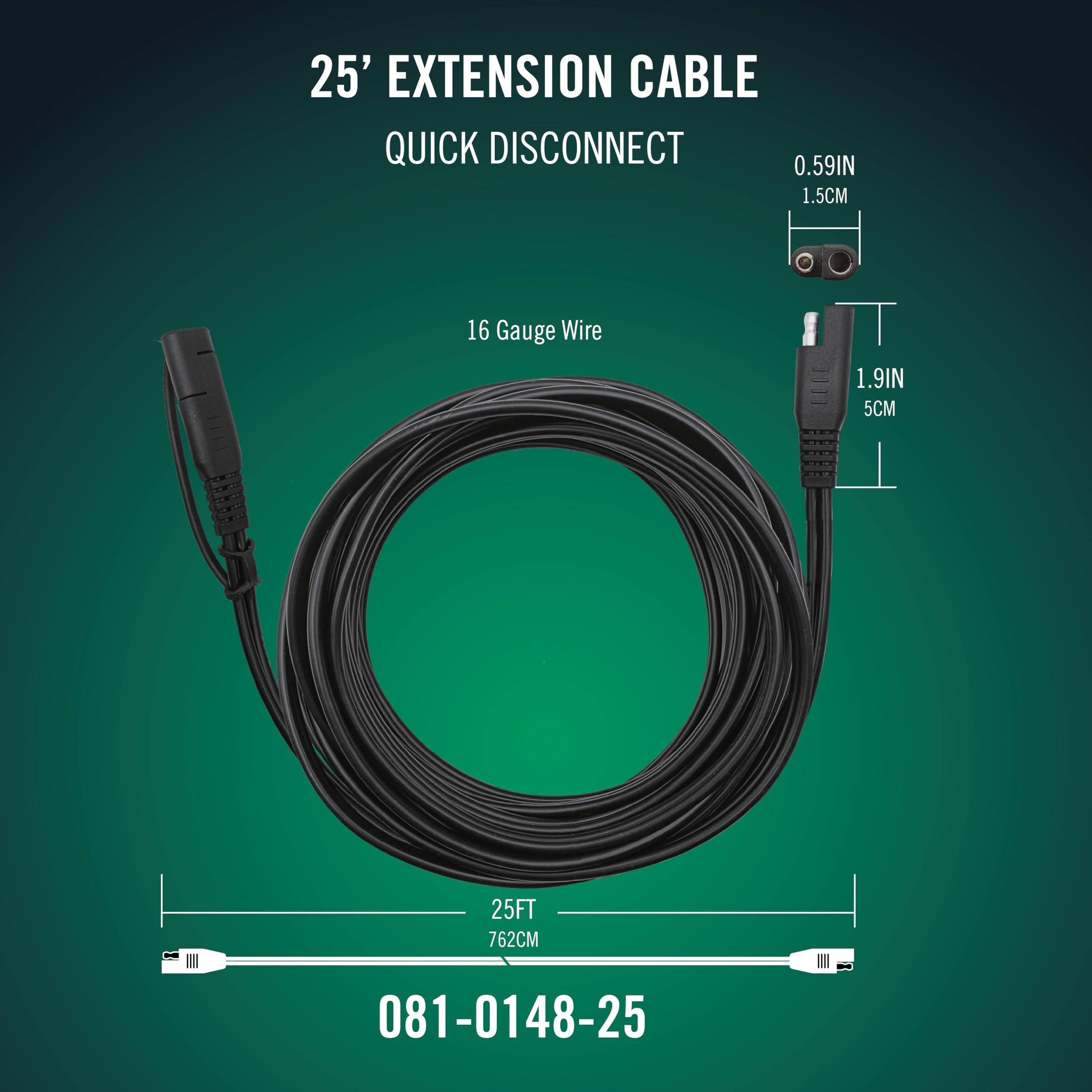 Battery Tender 25 Foot Extension SAE Cable 4 Pack - Designed for Use with Battery Tender Chargers - Quick Connect Plugs for Easy Connection to Motorcycle, Cars, ATVs and More - 081-0148-25-BG4
