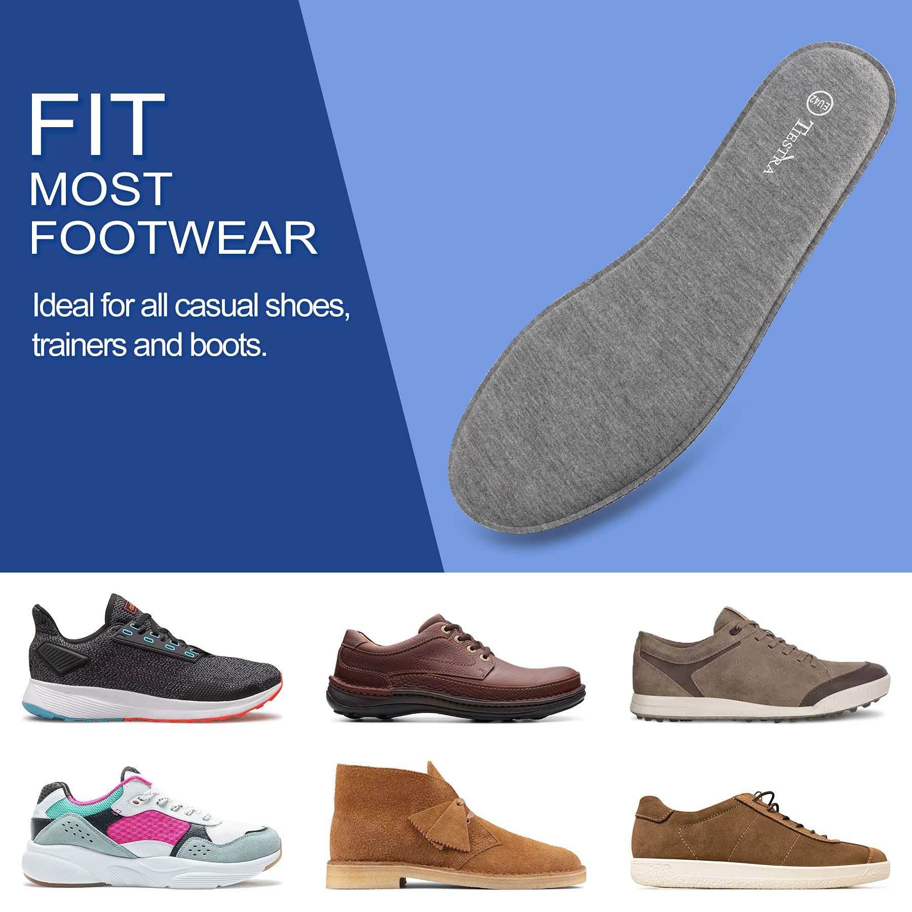 2 Pair -Shoe Inserts for Womens Memory Foam Insoles,Replacement Insoles for Work Boots Running Shoes, Cushion Shock Absorbing for Foot Pain Relief, Comfort Breathable Inner Soles 38EU,US7