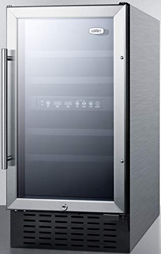 Summit SWC182ZCSS 18"" Dual Zone Built-In Wine Cellar with 28 Bottle Capacity Factory Installed Lock Digital Thermostat Reversible Door in Stainless Steel