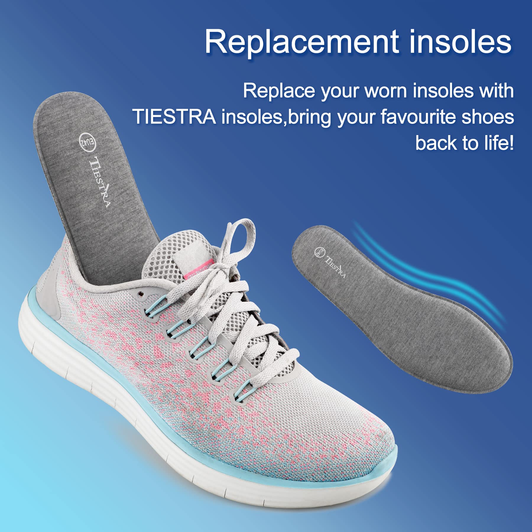 2 Pair -Shoe Inserts for Womens Memory Foam Insoles,Replacement Insoles for Work Boots Running Shoes, Cushion Shock Absorbing for Foot Pain Relief, Comfort Breathable Inner Soles 38EU,US7