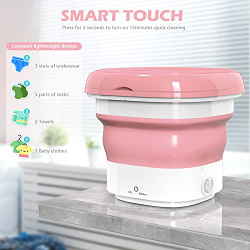Portable Washing Machine,Ultrasonic Ozone sterilization,Foldable Mini Small Washer for Underwear or Small Items Washing Baby Clothes,Suitable for Apartment Dorm,Travelling,Best Gift Choice Pink
