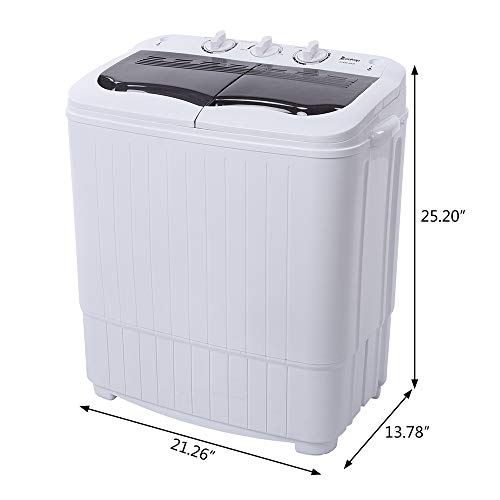 ROVSUN 14.3lbs Portable Washing Machine, Mini Semi-Automatic Twin Tub Laundry Washer for Dorms, Apartments, RVs, Camping (Gravity Draining)