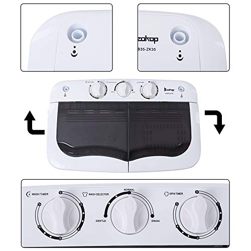 ROVSUN 14.3lbs Portable Washing Machine, Mini Semi-Automatic Twin Tub Laundry Washer for Dorms, Apartments, RVs, Camping (Gravity Draining)