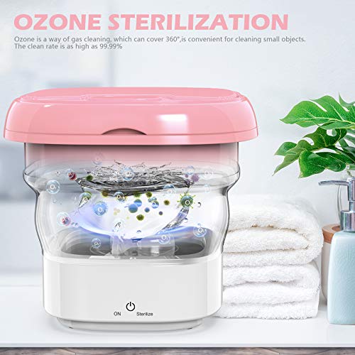 Portable Washing Machine,Ultrasonic Ozone sterilization,Foldable Mini Small Washer for Underwear or Small Items Washing Baby Clothes,Suitable for Apartment Dorm,Travelling,Best Gift Choice Pink
