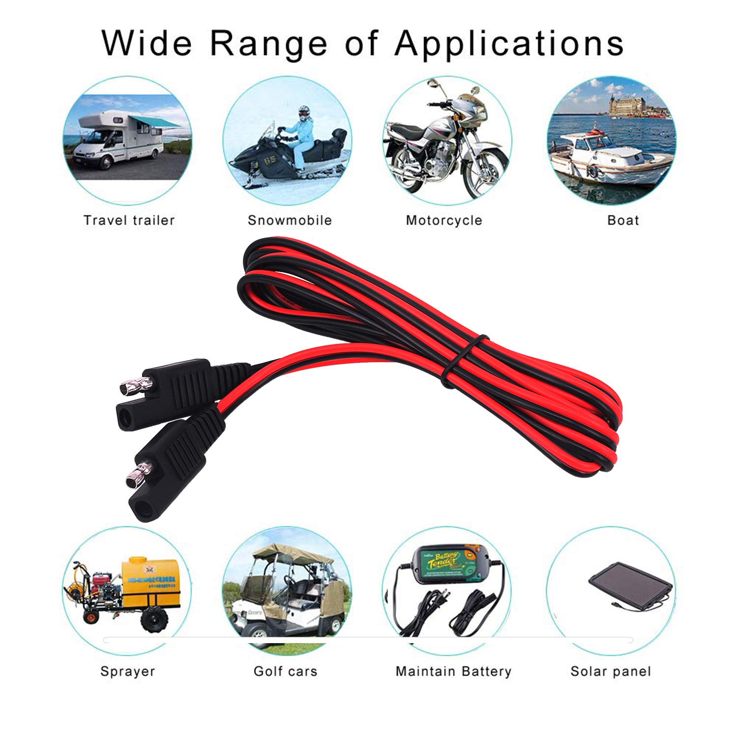 Yeebline 18AWG SAE Extension Cord, 2 Pin Cable 12V-24V Quick Disconnect DC Power Automotive Extension Cable 6 Feet for Camp Trailer Solar Panels