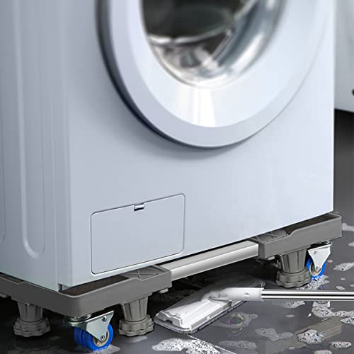 Fridge Stand Universal Mobile Base Movable Washing Machine Base Stand Adjustable Washer Dryer Refrigerator Bases Appliance Dolly Square with 4 Locking Dual-wheel and 8 Lifting Feet (Single-tube)